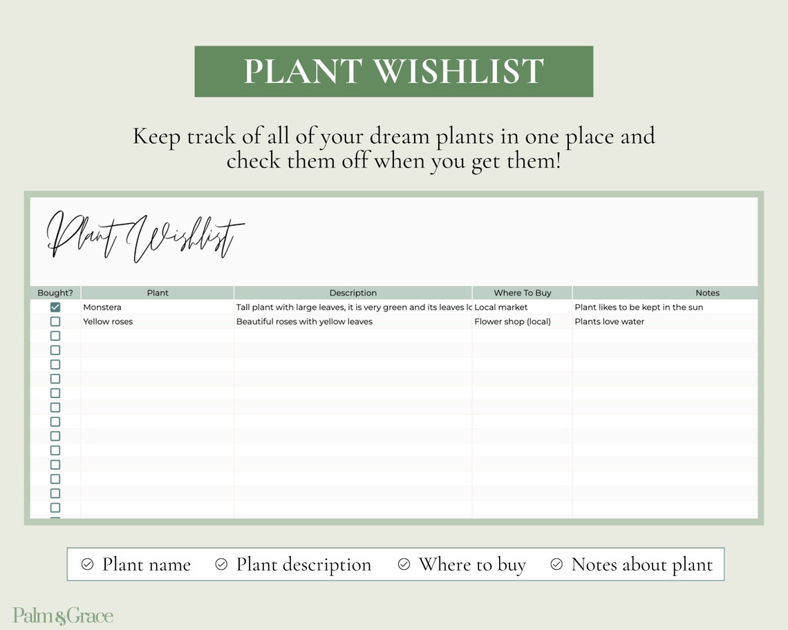 Google Sheets Houseplant Tracker, Plant Tracker Spreadsheet, Digital ...