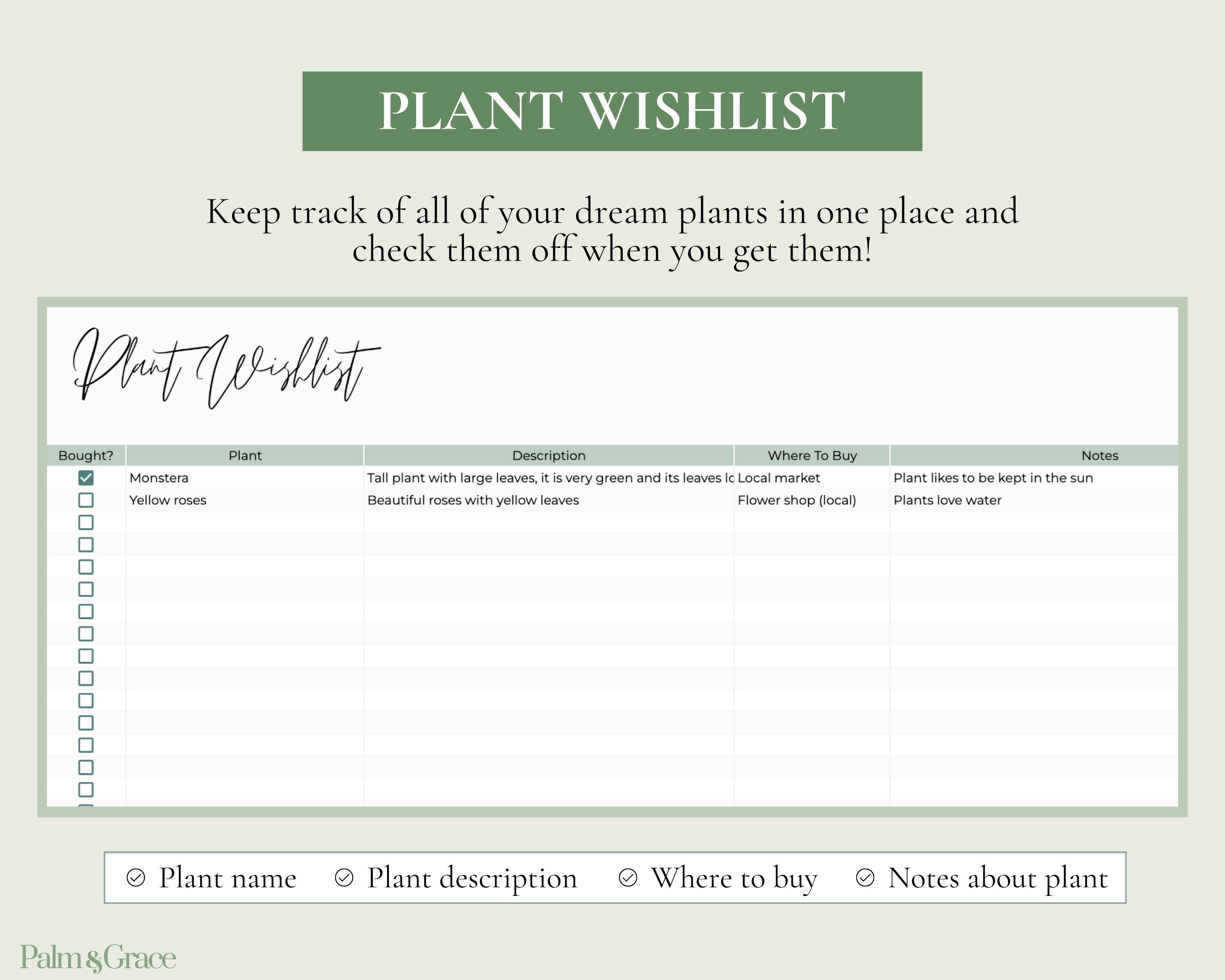 Google Sheets Houseplant Tracker, Plant Tracker Spreadsheet, Digital ...