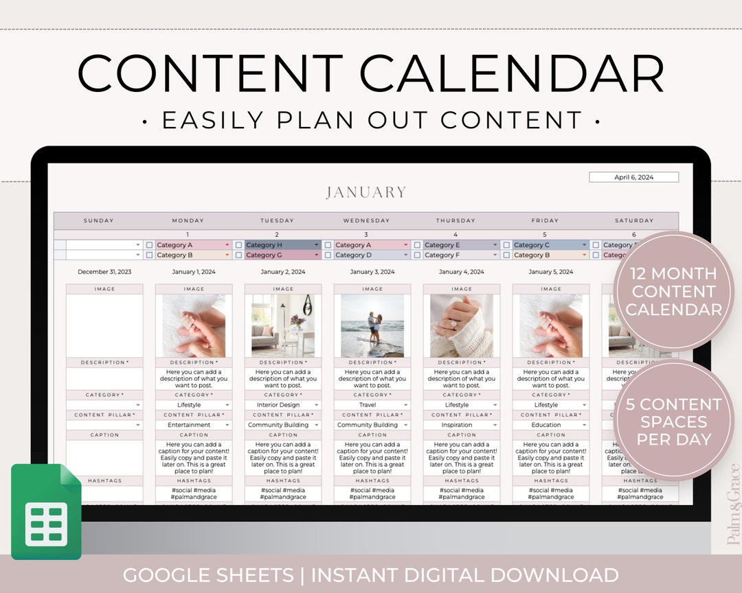 Google Sheets Social Media Content Calendar, Content Planner ...