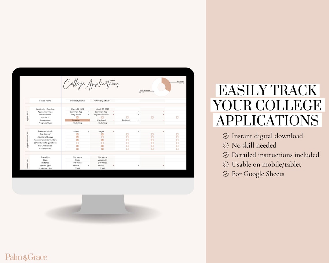 Google Sheets College Application Tracker, College Application Planner ...