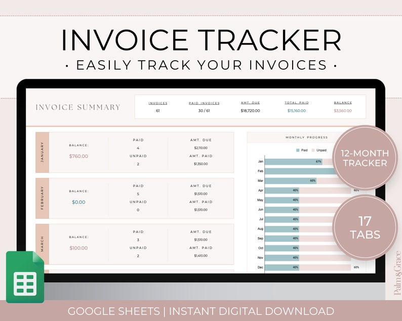 Invoice Tracker Spreadsheet Google Sheets Invoice Tracker for - Etsy ...