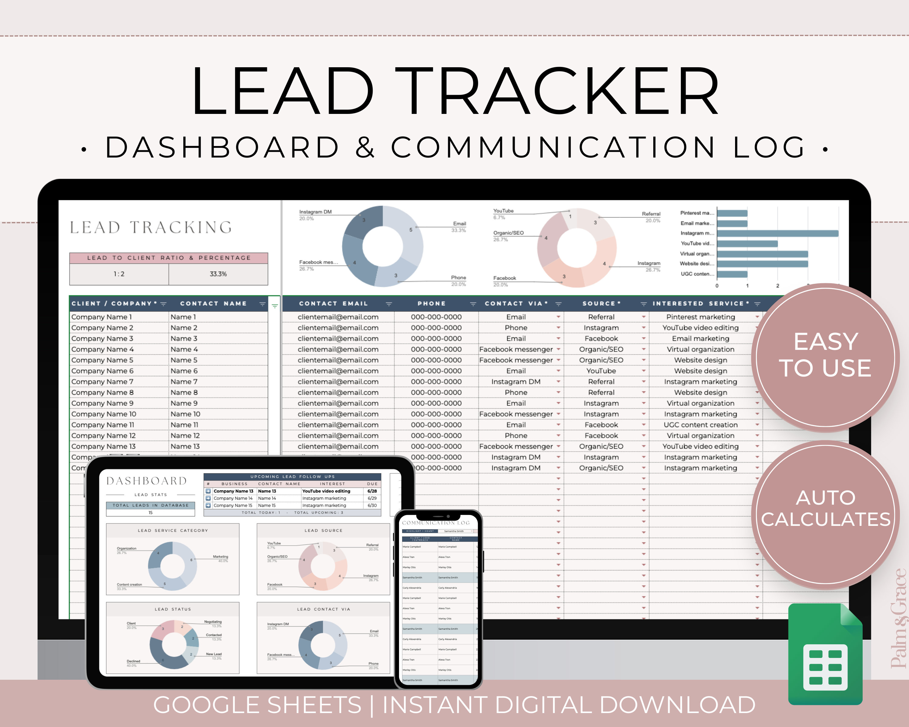 Lead Tracker Google Sheets Template, Client and Lead Management Spreadsheet, Lead Organization ...