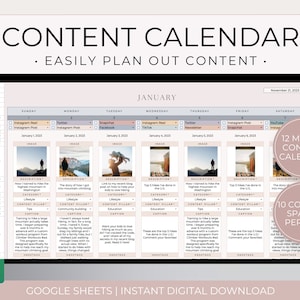 Google Sheets Content Calendar Spreadsheet, Social Media Content ...