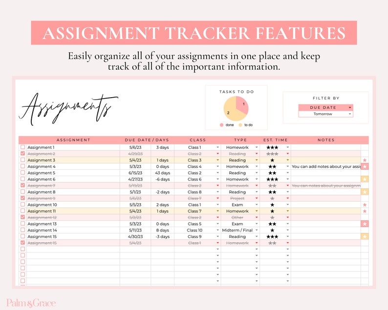 Google Sheets Assignment Tracker Spreadsheet, Digital Assignment ...