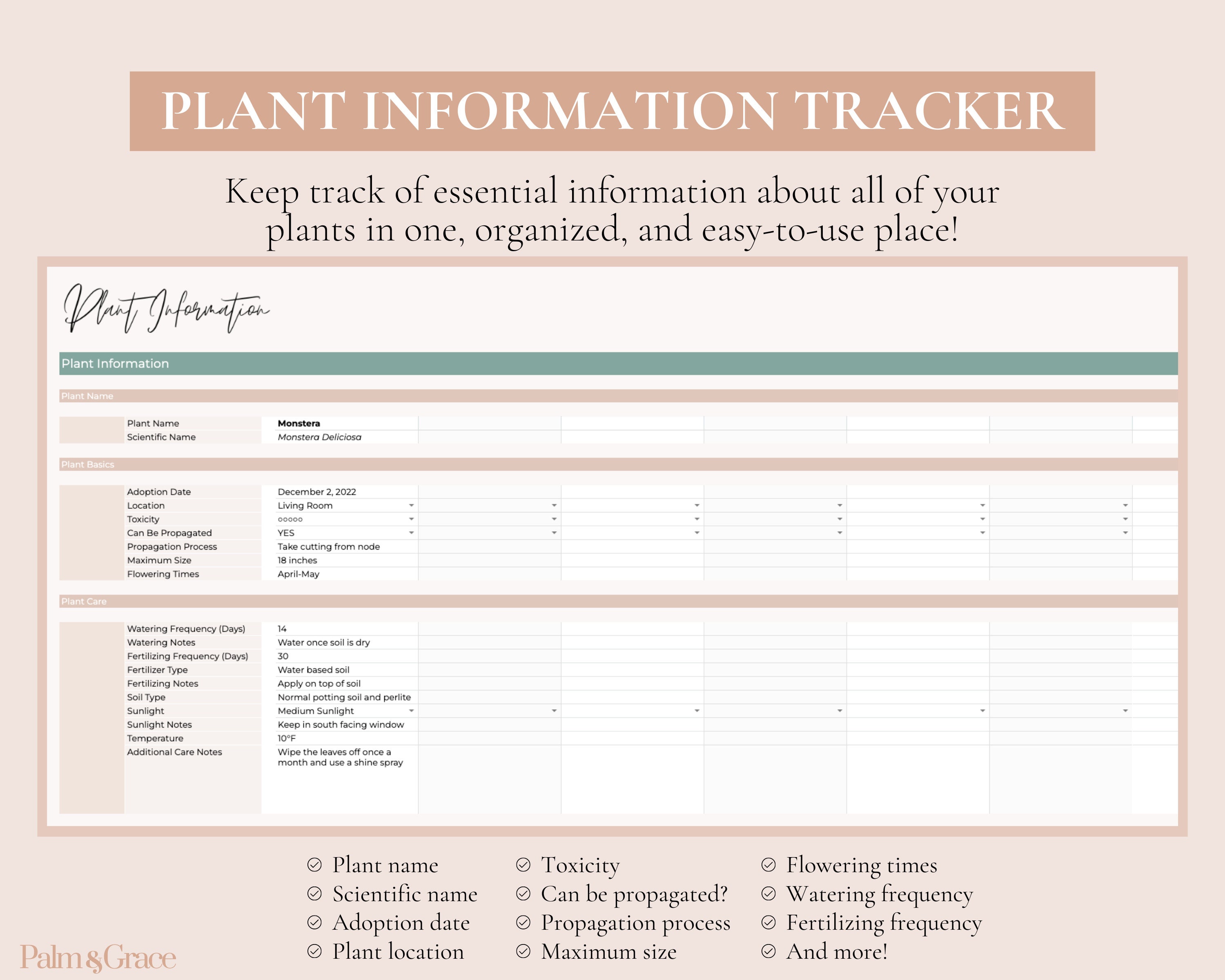 Plant Tracker Google Sheet, Digital Plant Care Planner, Online ...