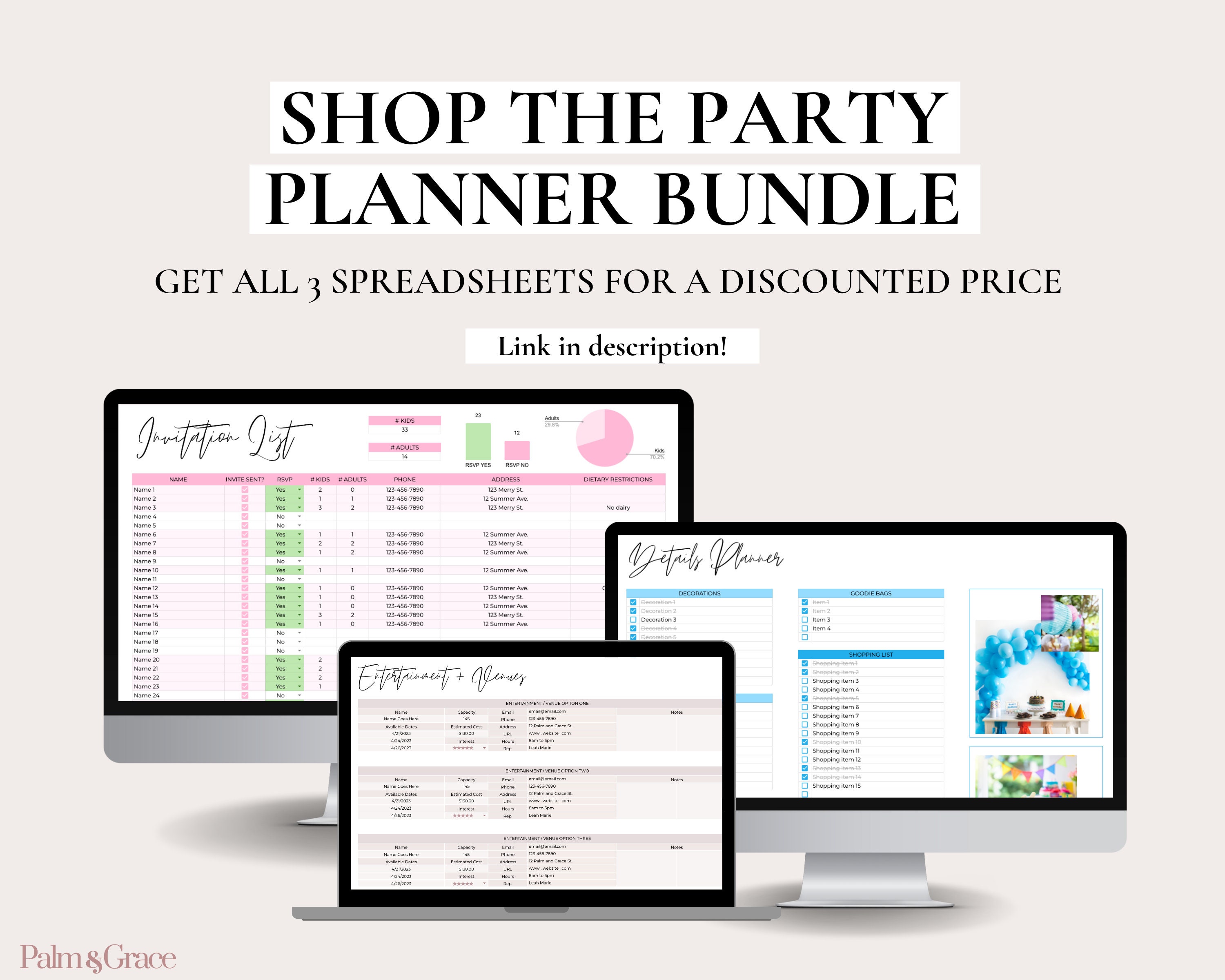 Digital Party Planner Spreadsheet Google Sheets Birthday - Etsy