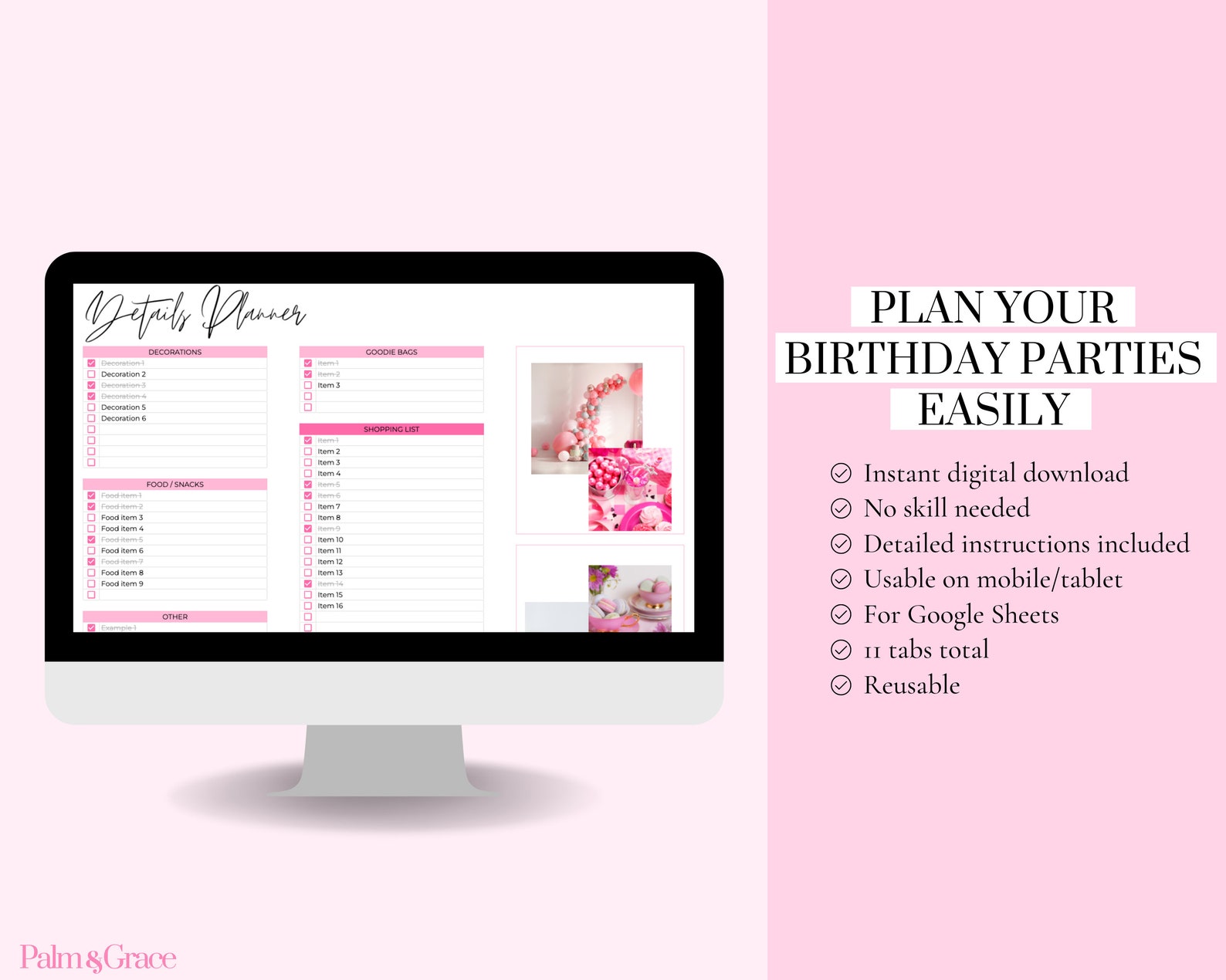 Birthday Party Planner Google Sheets, Digital Party Plan, Birthday ...