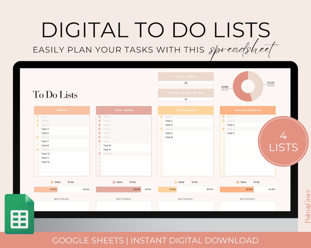 Digital to Do List Google Sheets, Editable to Do List Spreadsheet, Task ...