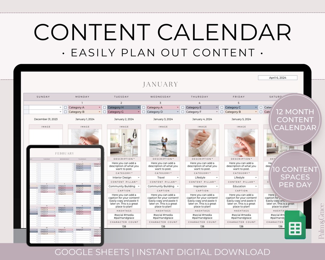 Social Media Content Calendar Template, Google Sheets Content Planner ...