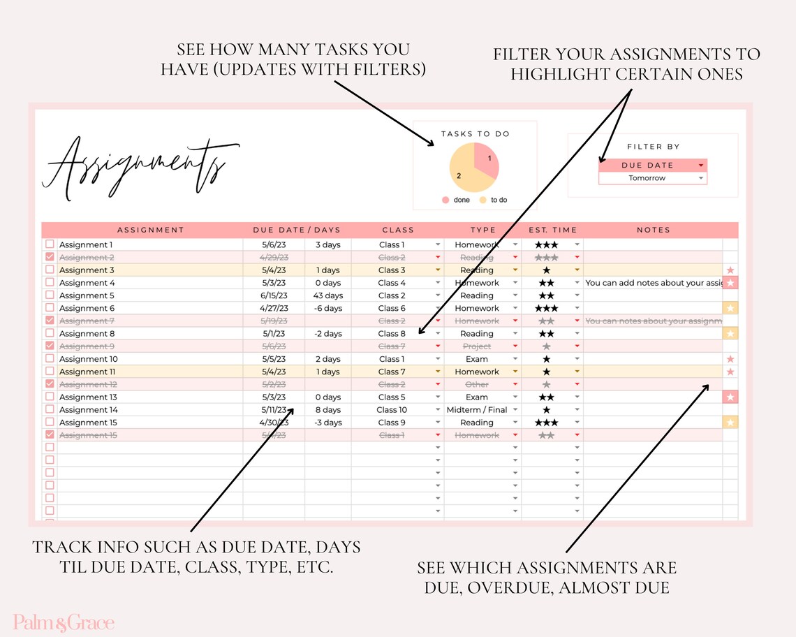 Google Sheets Assignment Tracker Spreadsheet, Digital Assignment Planner, Assignment Spreadsheet ...