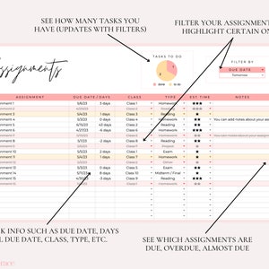 Google Sheets Assignment Tracker Spreadsheet, Digital Assignment ...