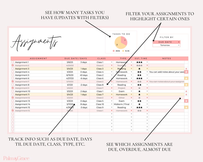 Google Sheets Assignment Tracker Spreadsheet, Digital Assignment ...