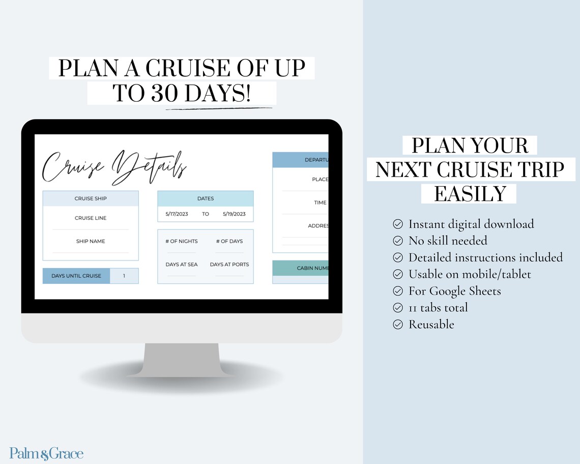 Cruise Planner Spreadsheet Cruise Packing List Cruise - Etsy