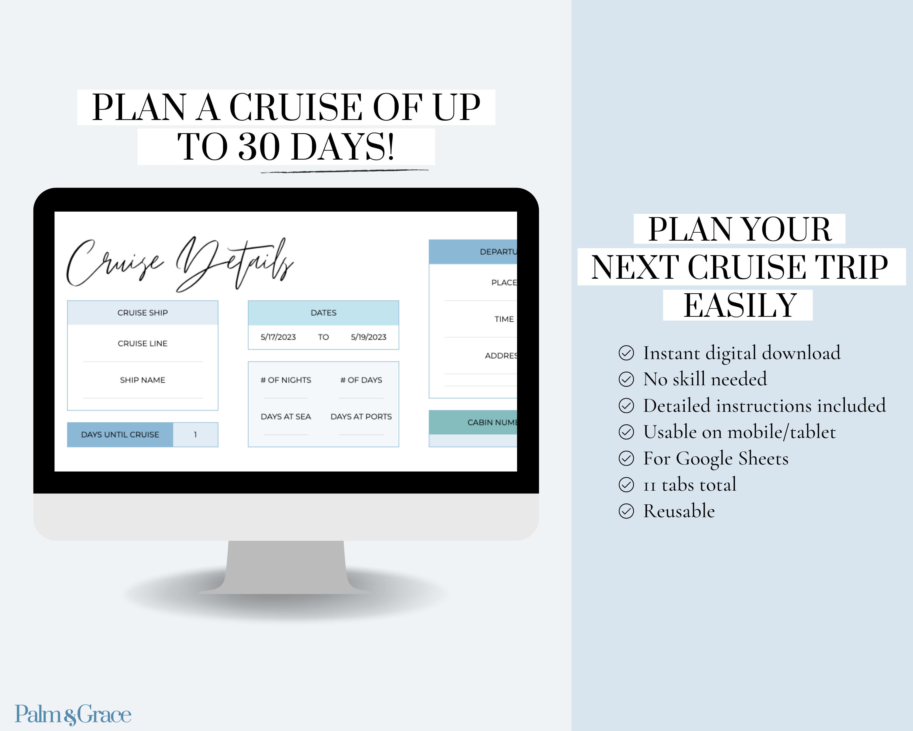 Cruise Planner Spreadsheet, Cruise Packing List, Cruise Itinerary ...