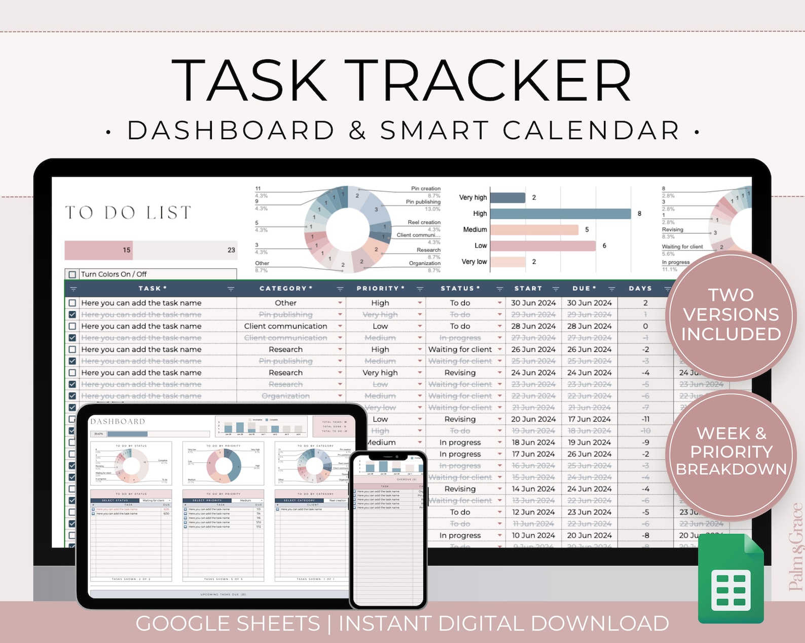 Task Tracker Spreadsheet, Google Sheets to Do List Template, to Do With ...