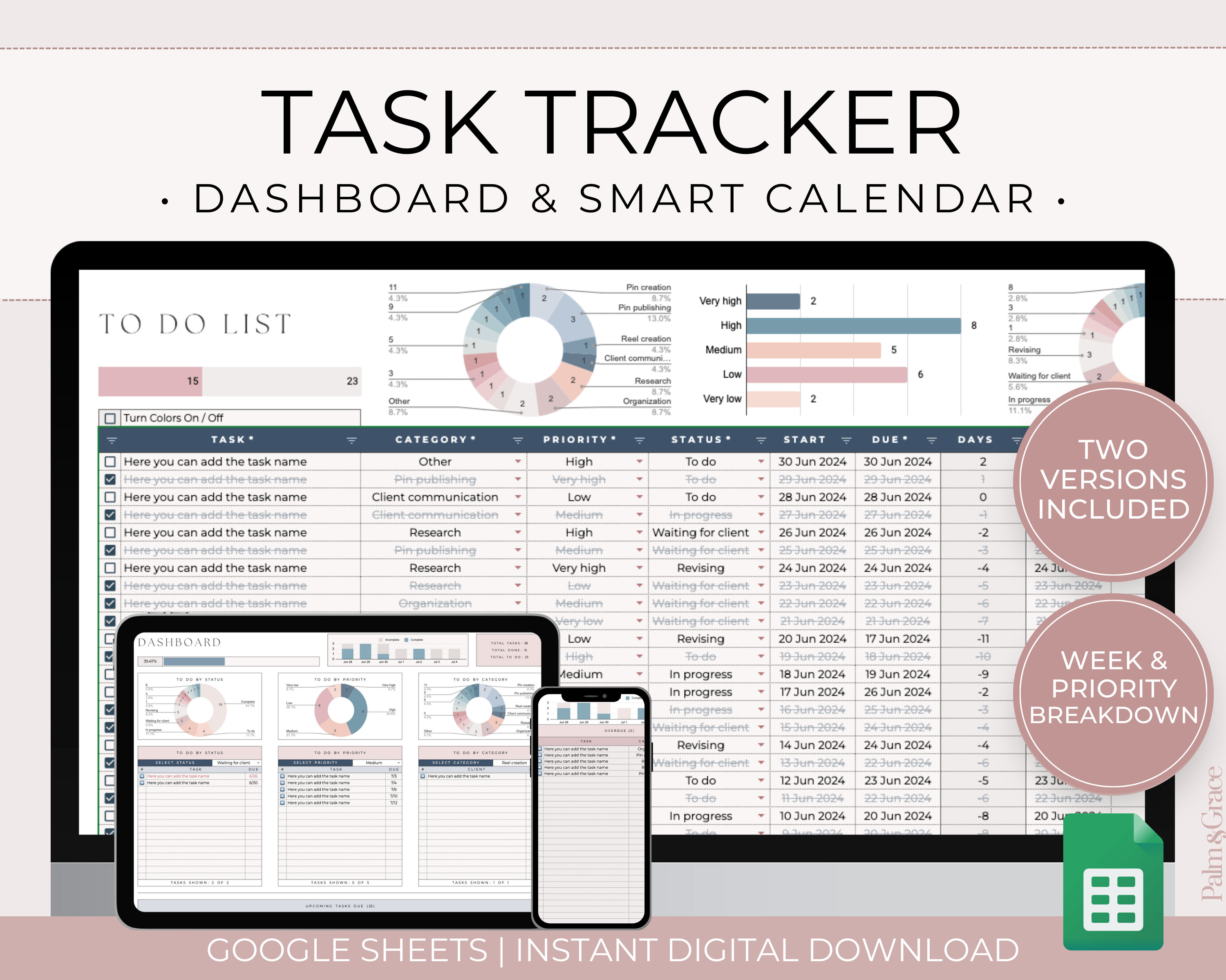 Task Tracker Spreadsheet, Google Sheets to Do List Template, to Do With ...