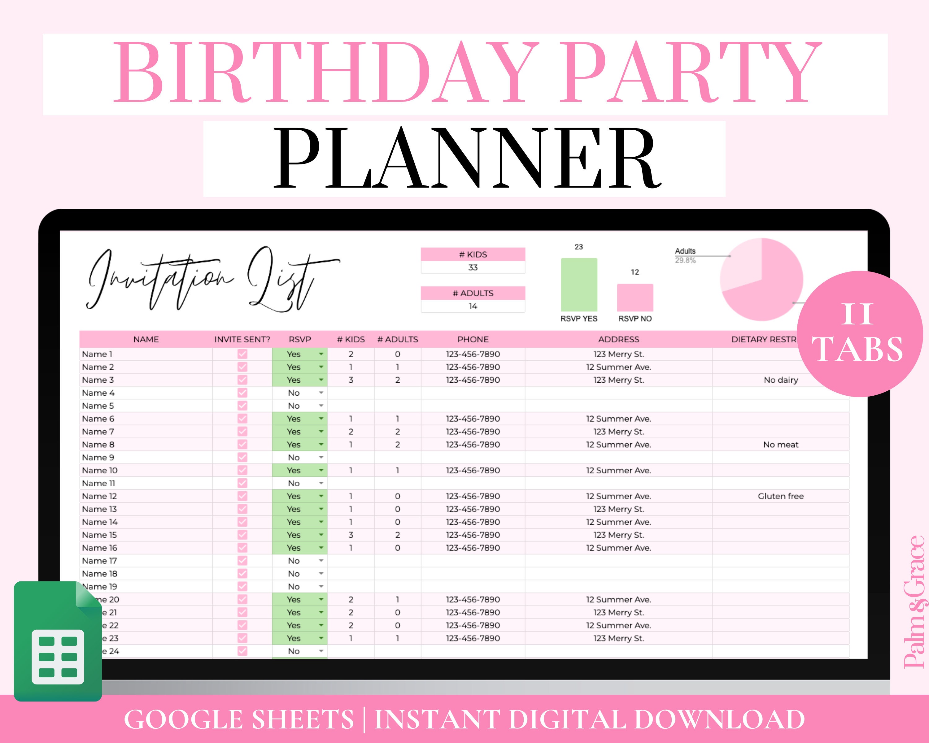 Birthday Party Planner Google Sheets, Digital Party Plan, Birthday Event Planner, Party Budget ...