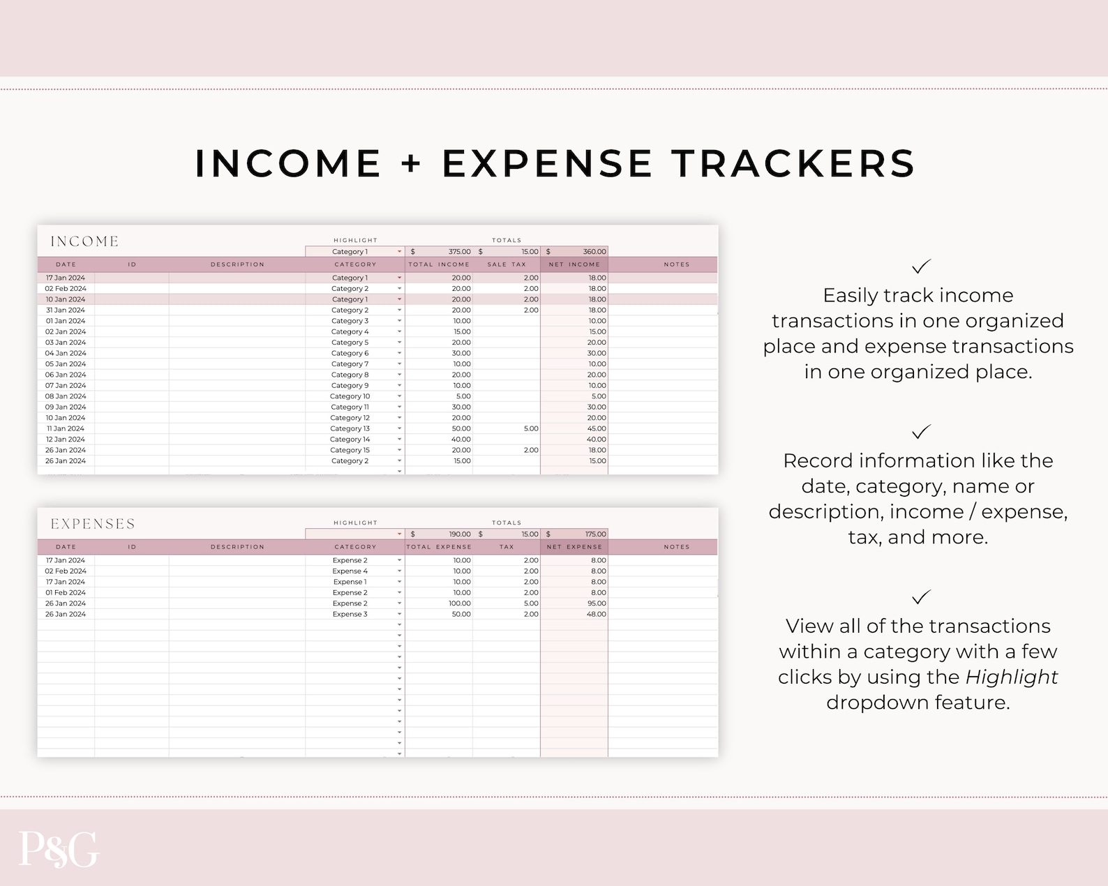 Small Business Bookkeeping Spreadsheet, Income and Expense Tracker ...