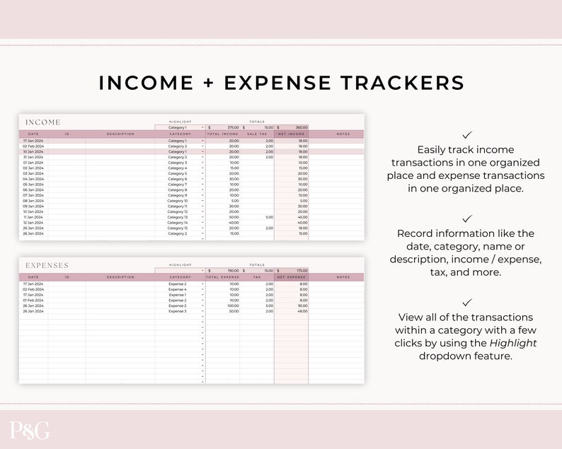 Small Business Bookkeeping Spreadsheet, Income and Expense Tracker ...