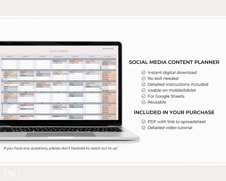 Google Sheets Content Calendar Spreadsheet, Social Media Content ...