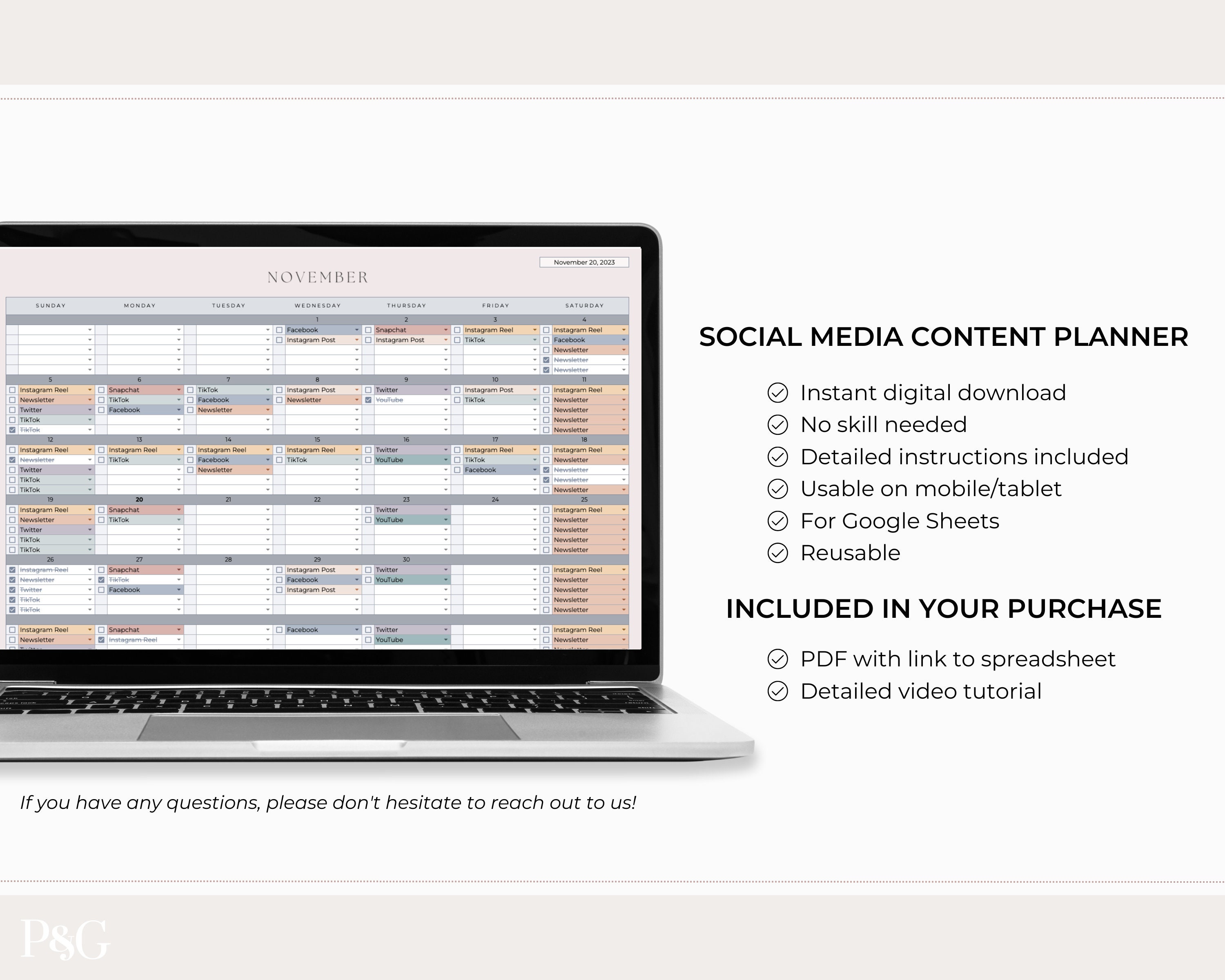 Google Sheets Content Calendar Spreadsheet, Social Media Content ...
