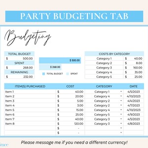 Digital Party Planning Spreadsheet, Google Sheets Birthday Party ...