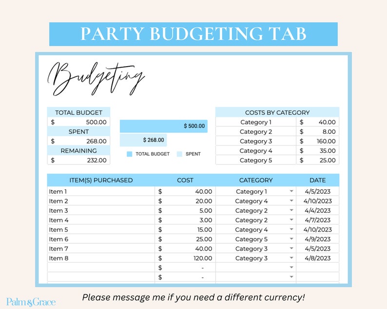 Digital Party Planning Spreadsheet, Google Sheets Birthday Party ...