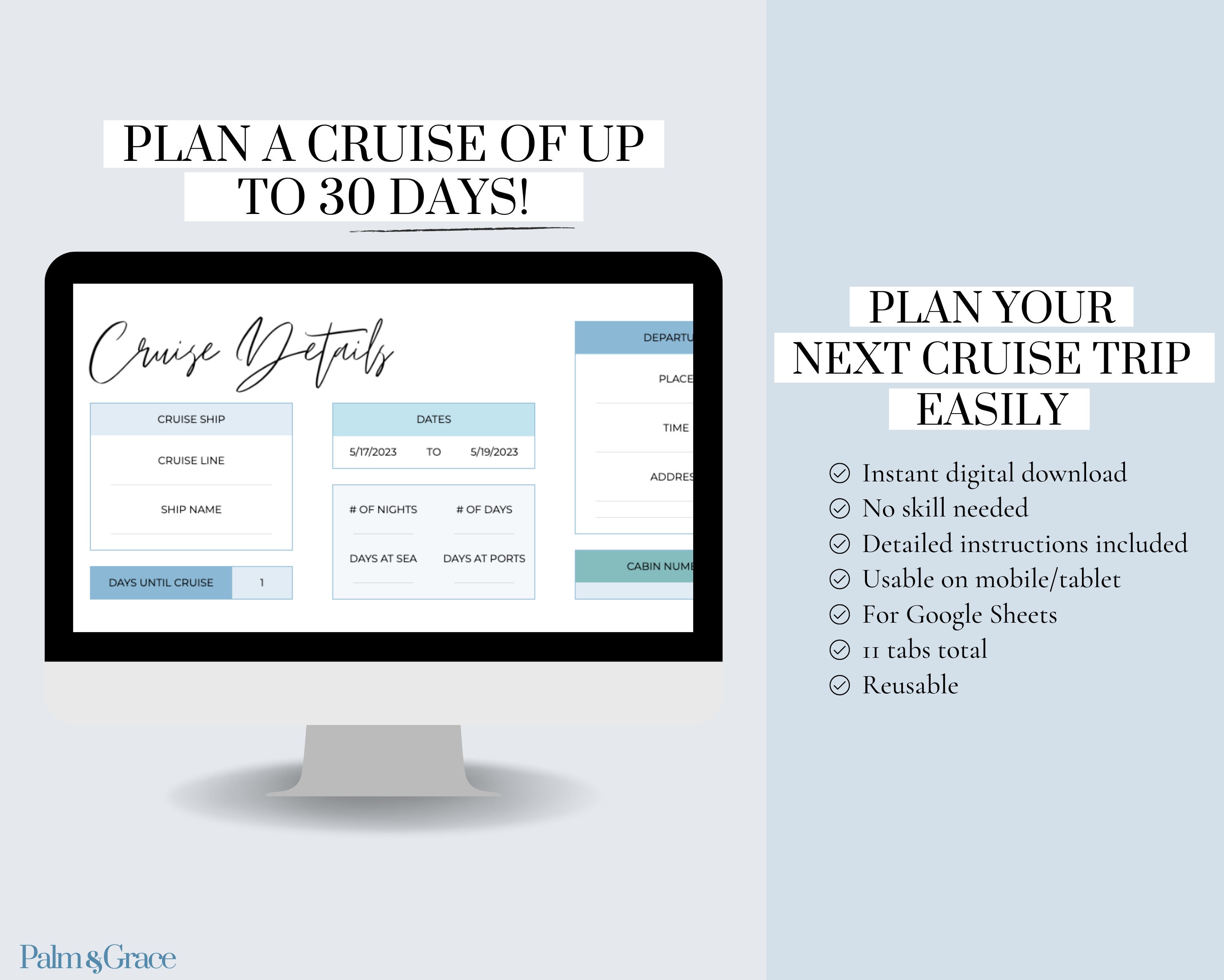 Digital Cruise Planner Spreadsheet, Cruise Packing List, Cruise ...