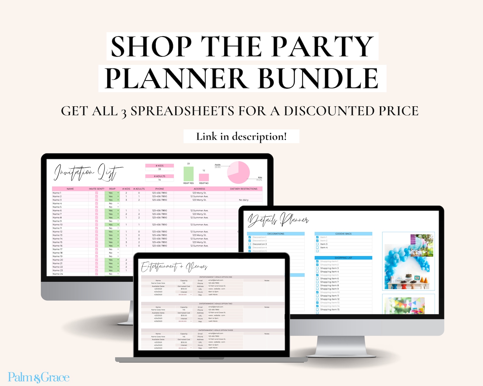 Digital Party Planning Spreadsheet Google Sheets Birthday - Etsy