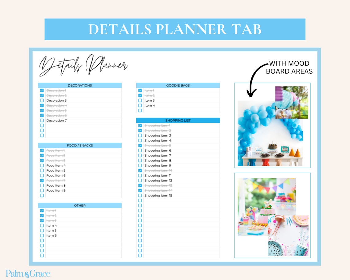 Digital Party Planning Spreadsheet, Google Sheets Birthday Party ...
