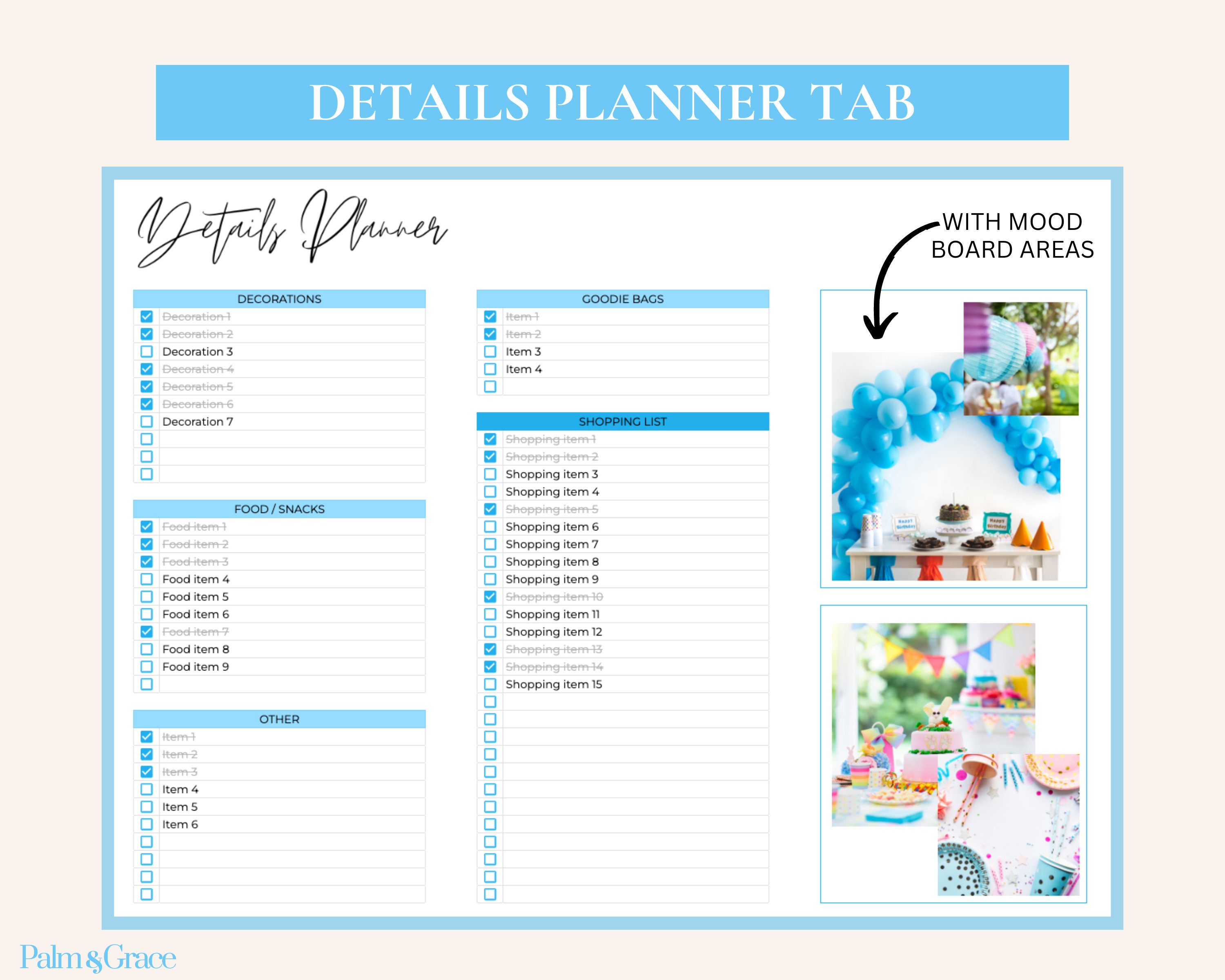 Digital Party Planning Spreadsheet, Google Sheets Birthday Party ...