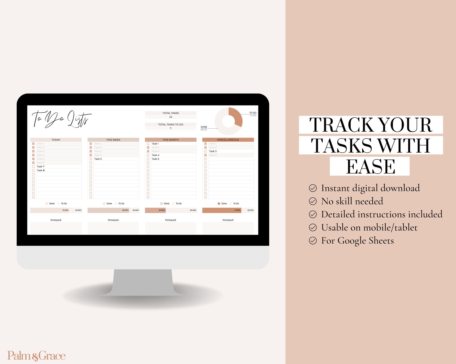 Digital to Do List Template, Editable to Do List Google Sheets, Task Tracking Spreadsheet ...
