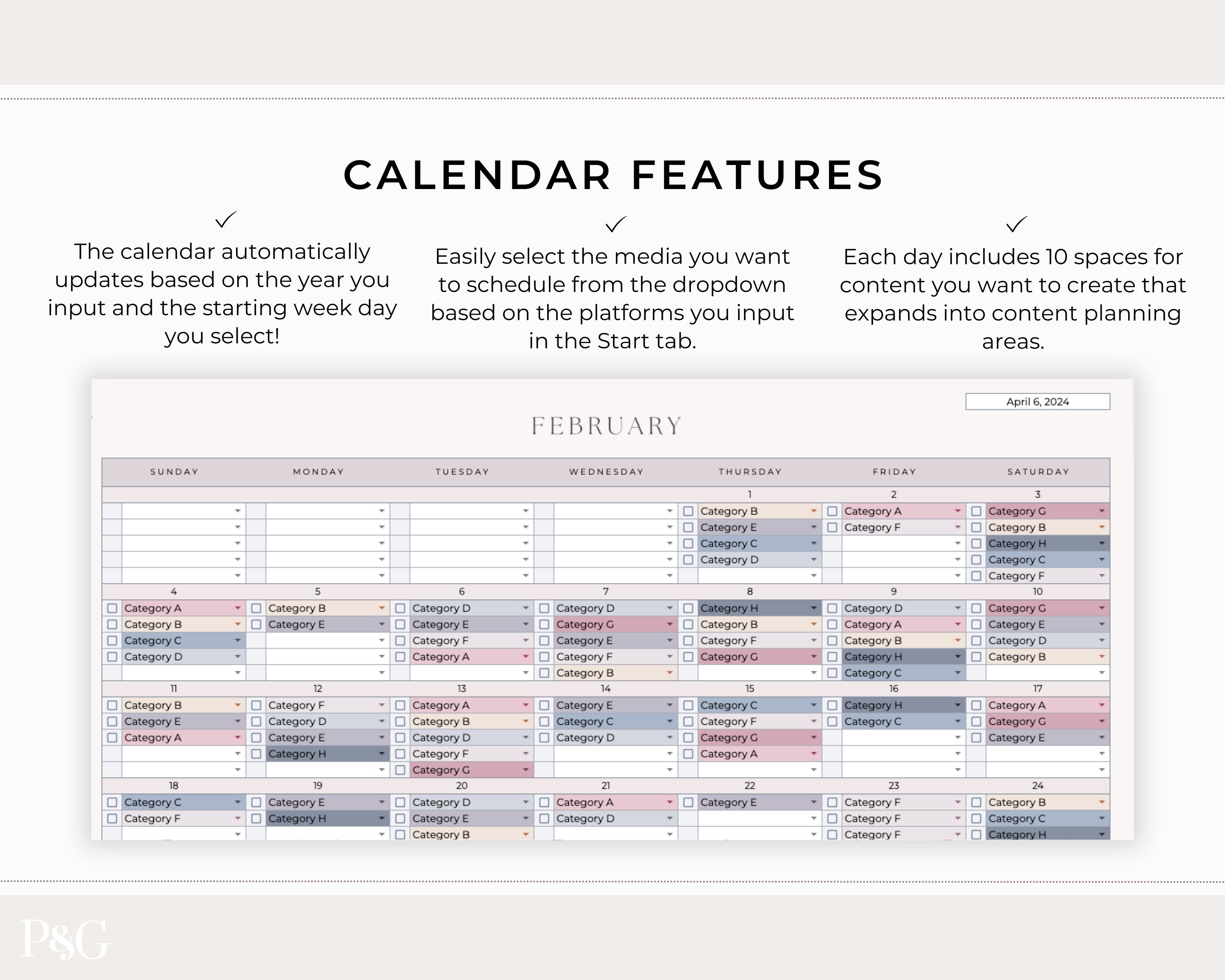 Google Sheets Social Media Content Calendar, Content Planner ...