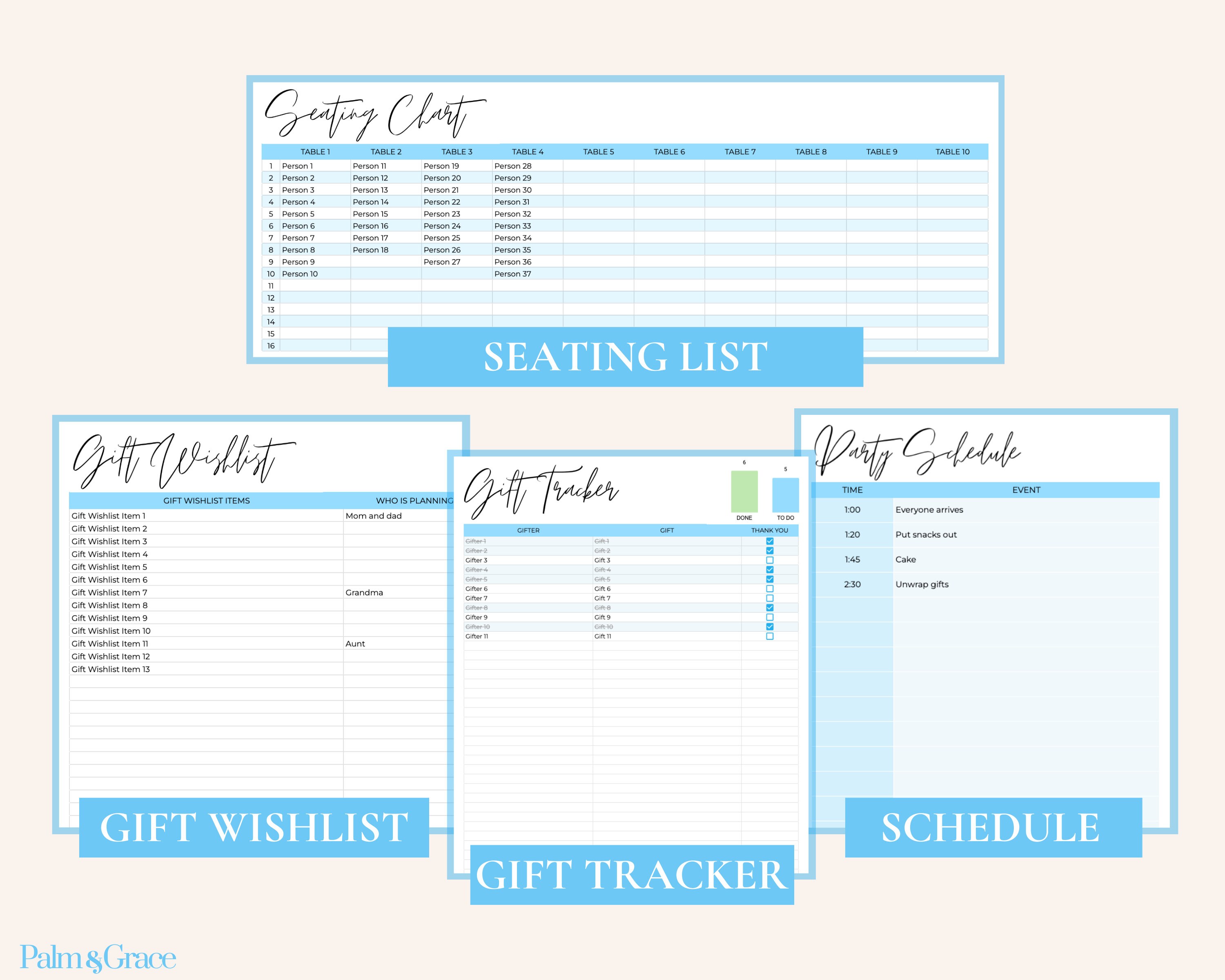 Digital Party Planning Spreadsheet, Google Sheets Birthday Party ...