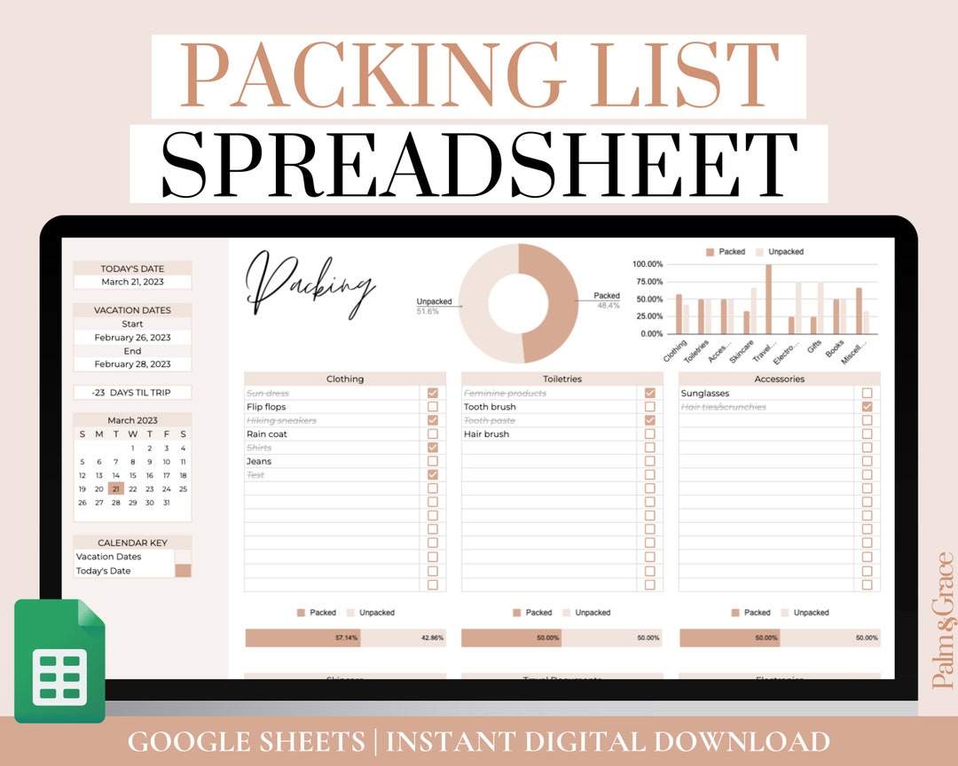 Google Sheets Packing List Template, Editable Packing List, Google ...