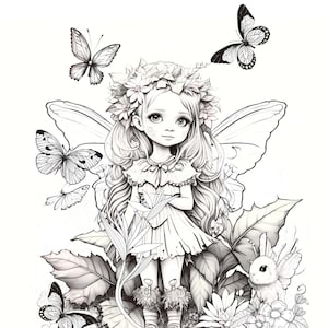 14 Fairy Fae of the Garden Grayscale Floral Princess Coloring Pages ...