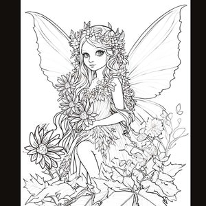 14 Fairy Fae of the Garden Grayscale Floral Princess Coloring Pages ...