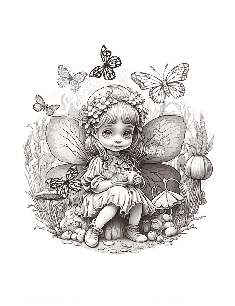 14 Fairy Fae of the Garden Grayscale Floral Princess Coloring Pages ...
