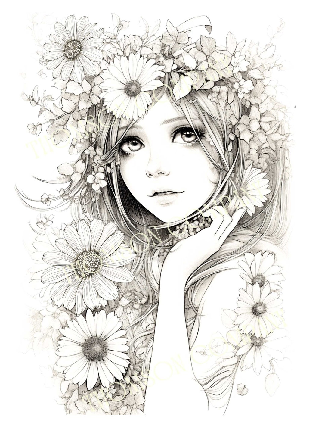 9 Portrait of a Lady With Flowers & Butterflies Coloring Pages to De ...