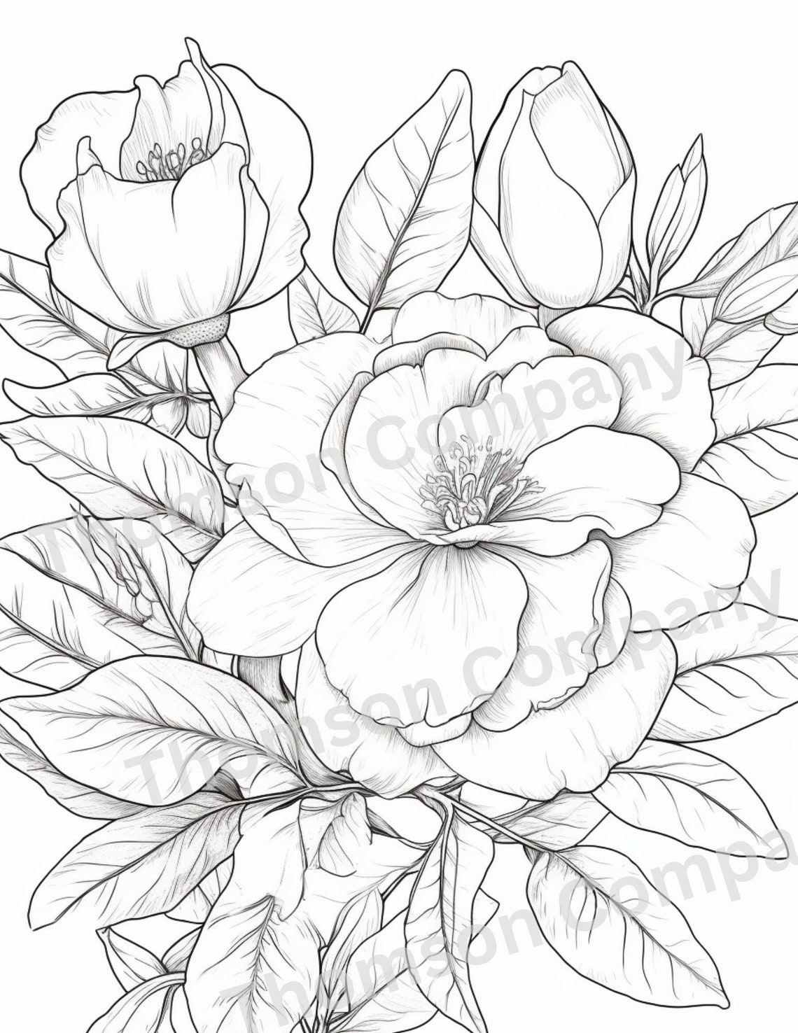 15 Grayscale Flower Coloring, Flower Coloring Pages Printable PDF ...
