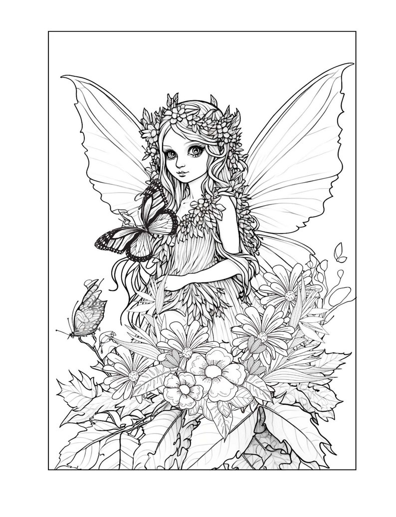 14 Fairy Fae of the Garden Grayscale Floral Princess Coloring Pages ...