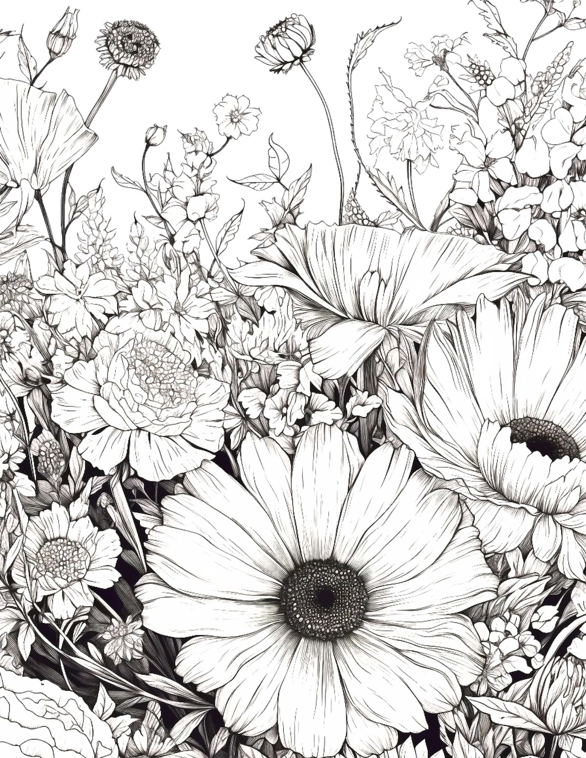 17 Grayscale Delightful Wildflower Coloring, Flower Coloring Pages ...