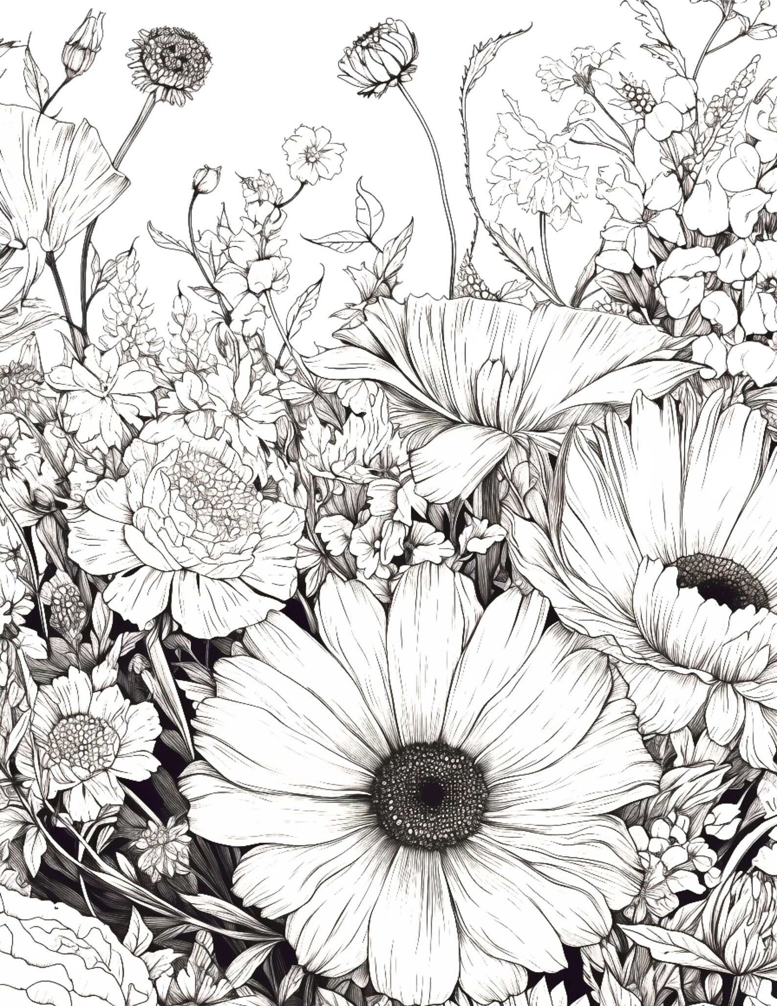 17 Grayscale Delightful Wildflower Coloring, Flower Coloring Pages ...
