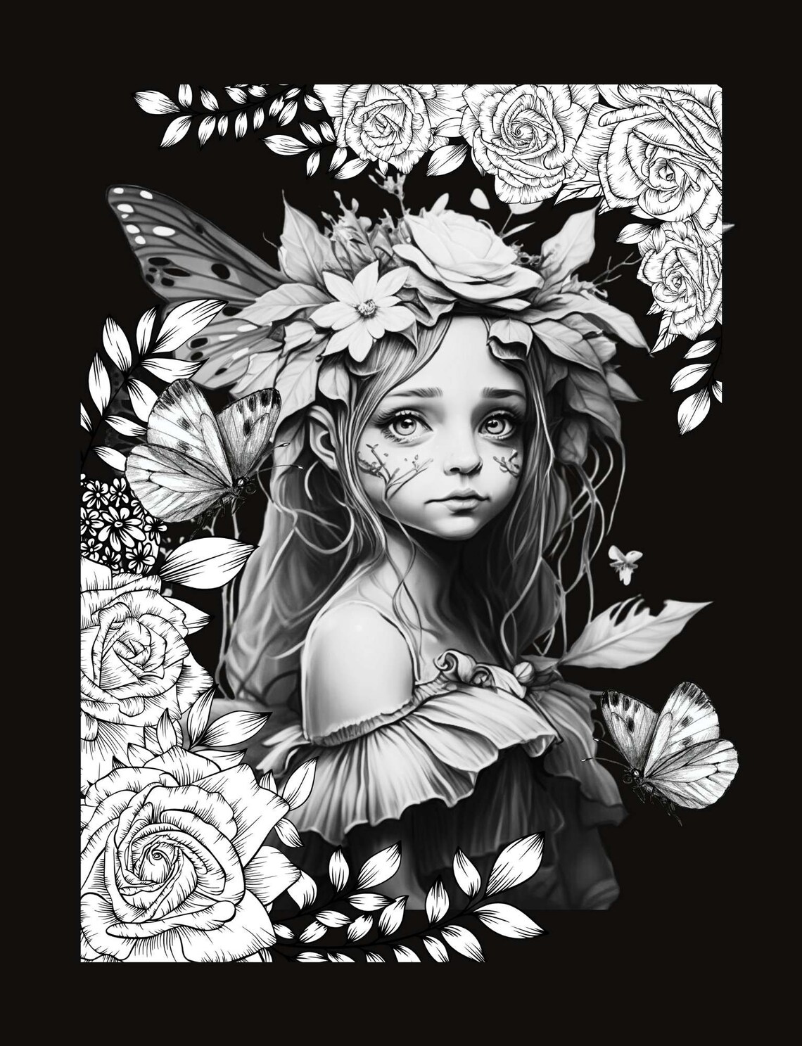 14 Fairy Fae of the Garden Grayscale Floral Princess Coloring Pages ...