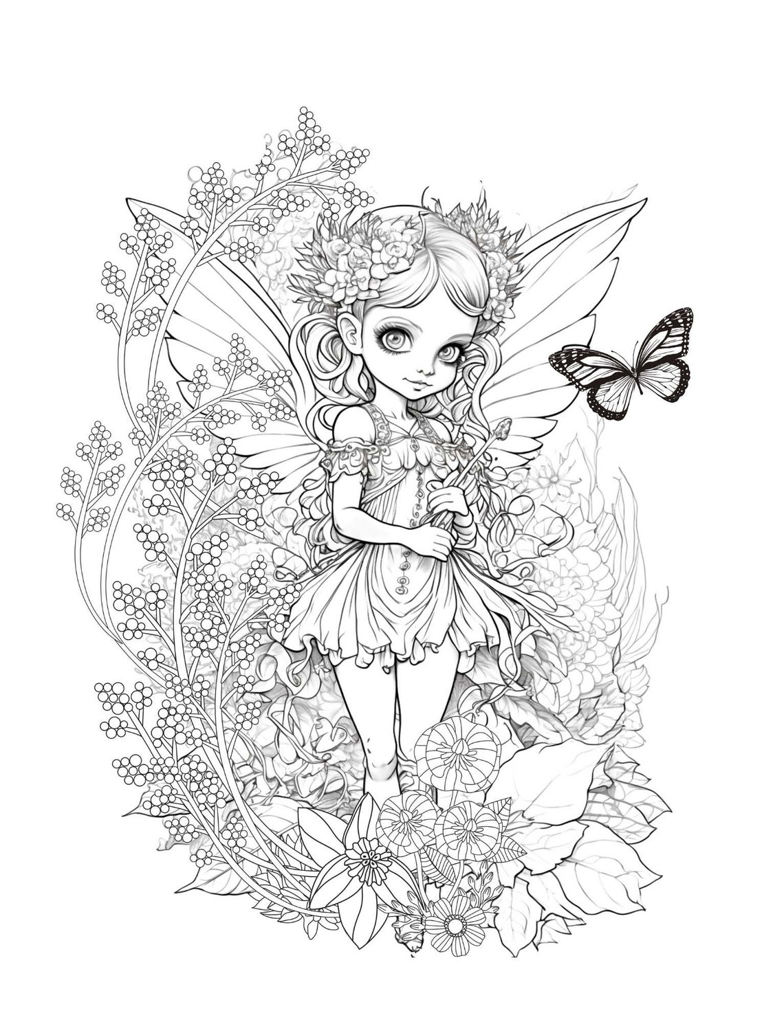 14 Fairy Fae of the Garden Grayscale Floral Princess Coloring Pages ...