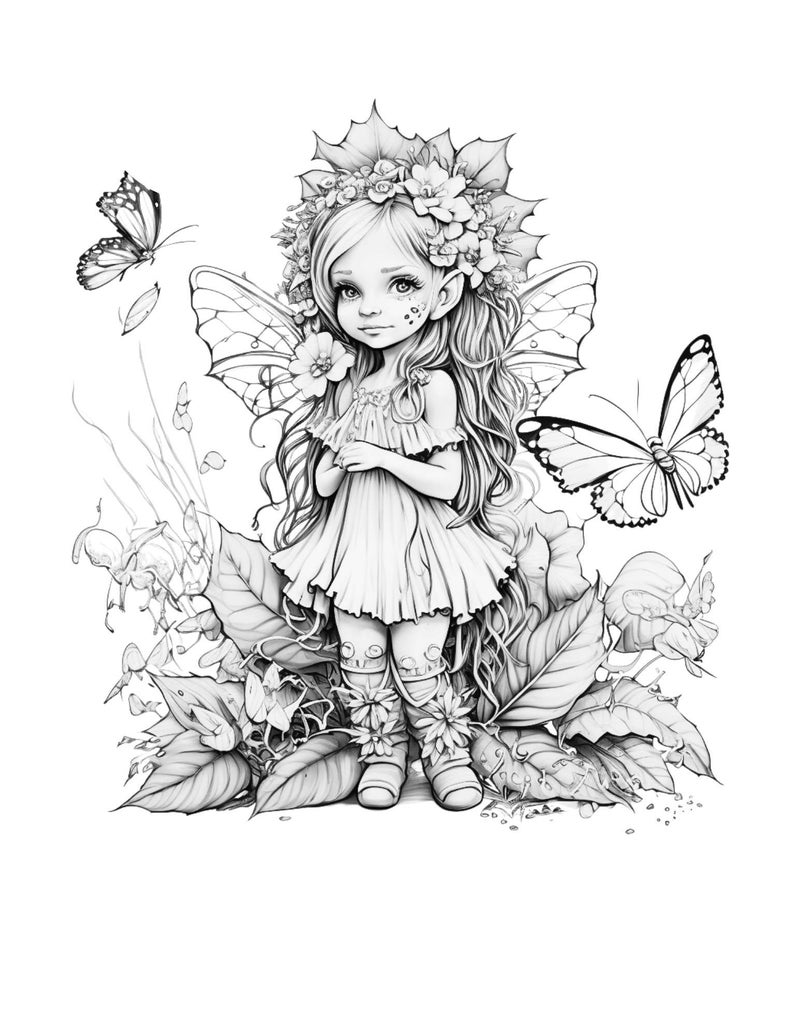 14 Fairy Fae of the Garden Grayscale Floral Princess Coloring Pages ...