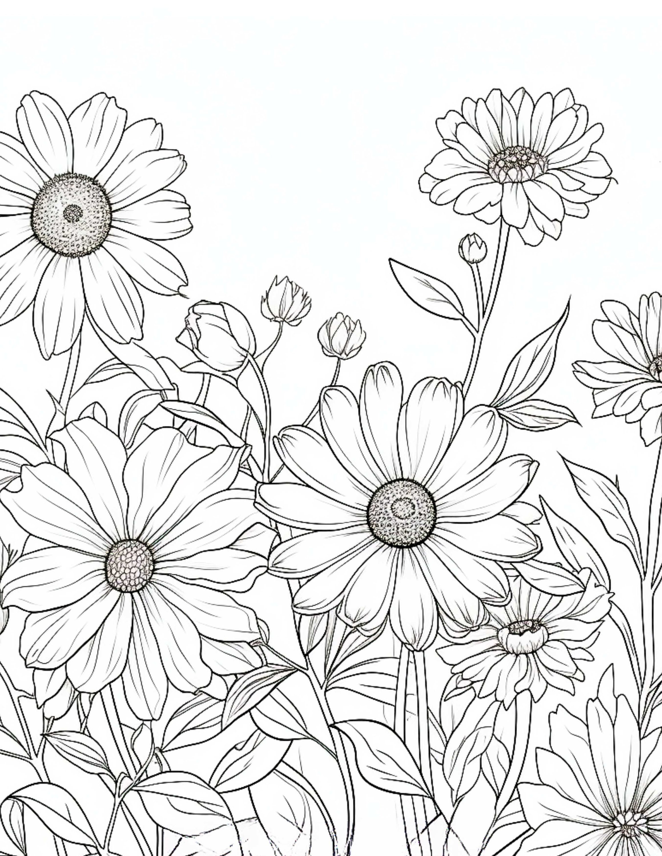 17 Grayscale Delightful Wildflower Coloring, Flower Coloring Pages ...
