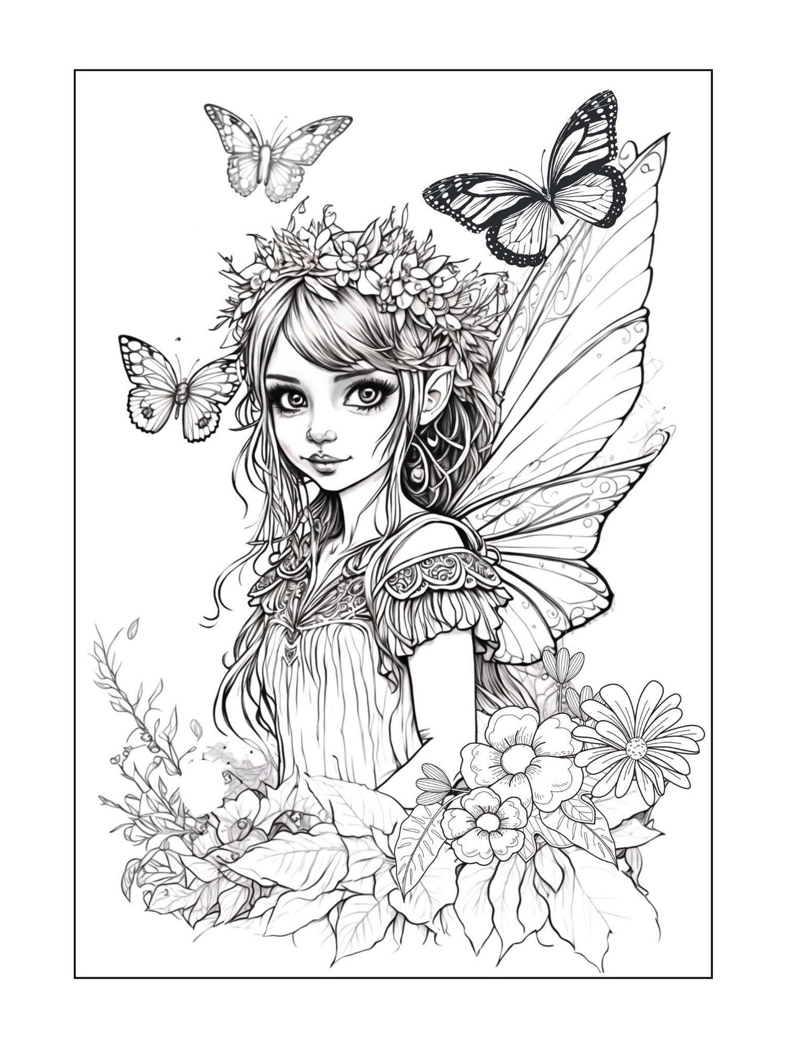 14 Fairy Fae of the Garden Grayscale Floral Princess Coloring Pages ...
