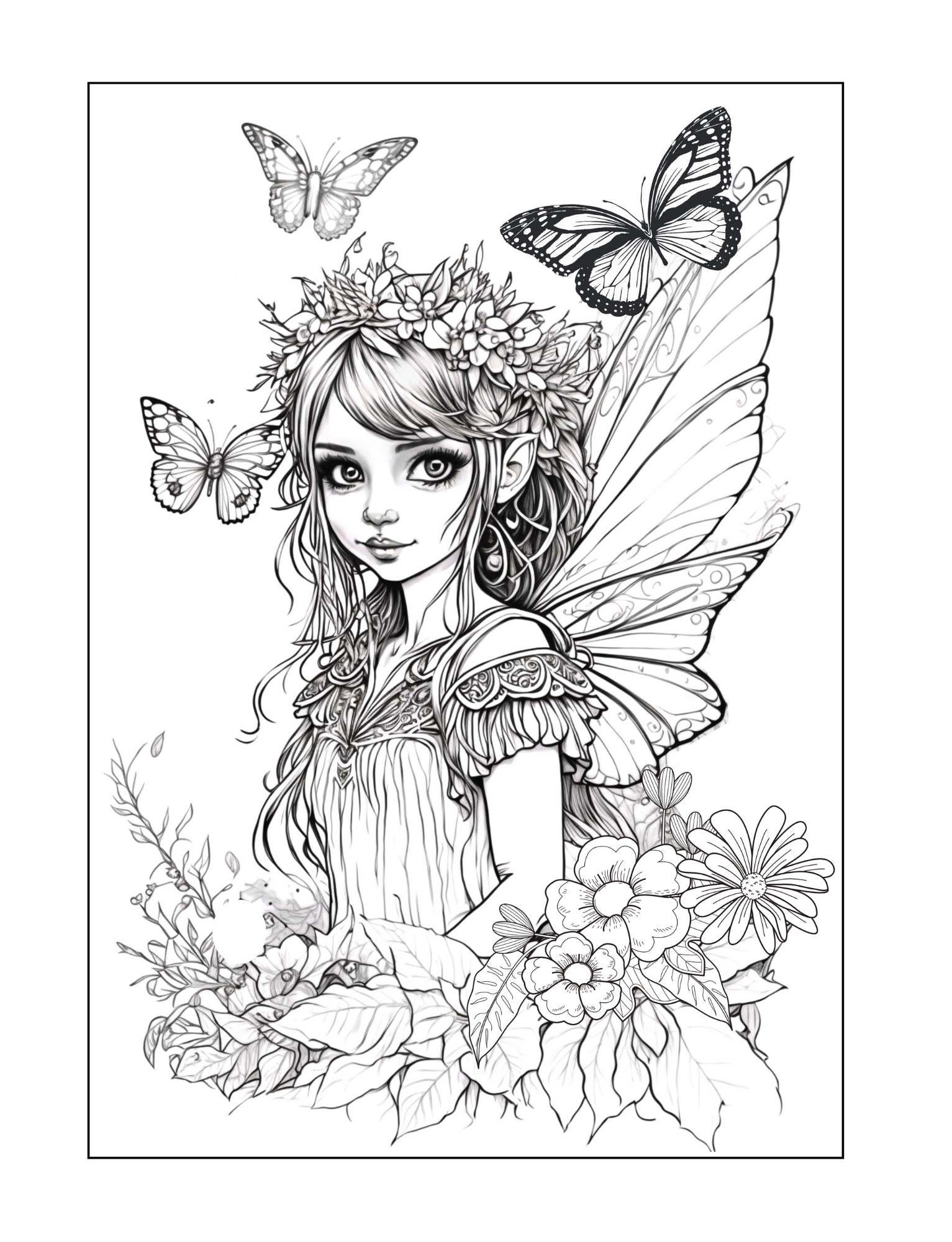 14 Fairy Fae of the Garden Grayscale Floral Princess Coloring Pages ...