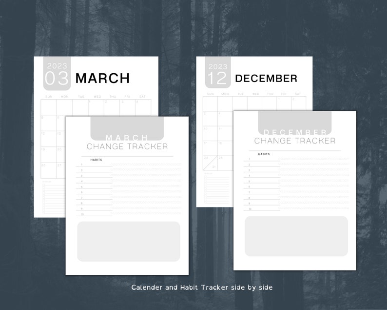 Monthly Calendar & Habit Tracker Printable PDF Instant Download - Etsy